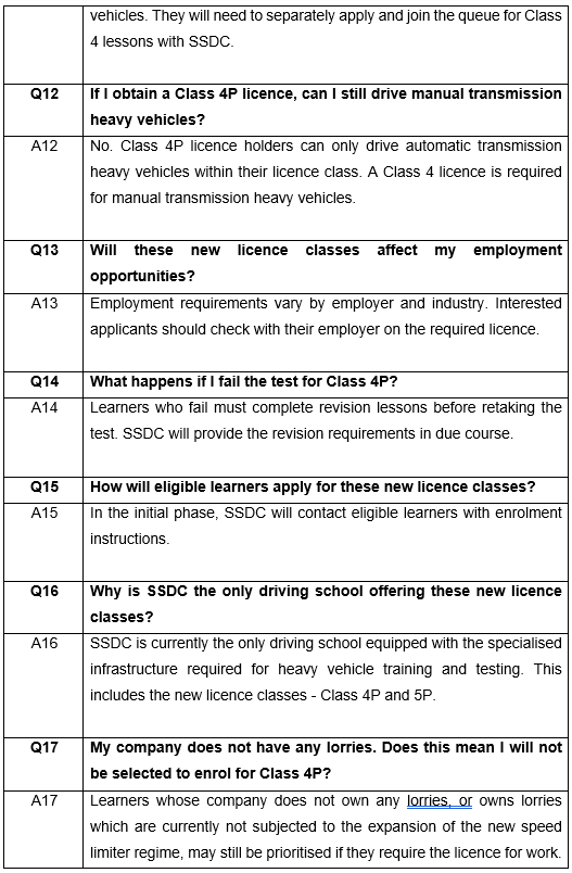 SPF | Introduction Of Heavy Vehicle Automatic Transmission Licence Classes
